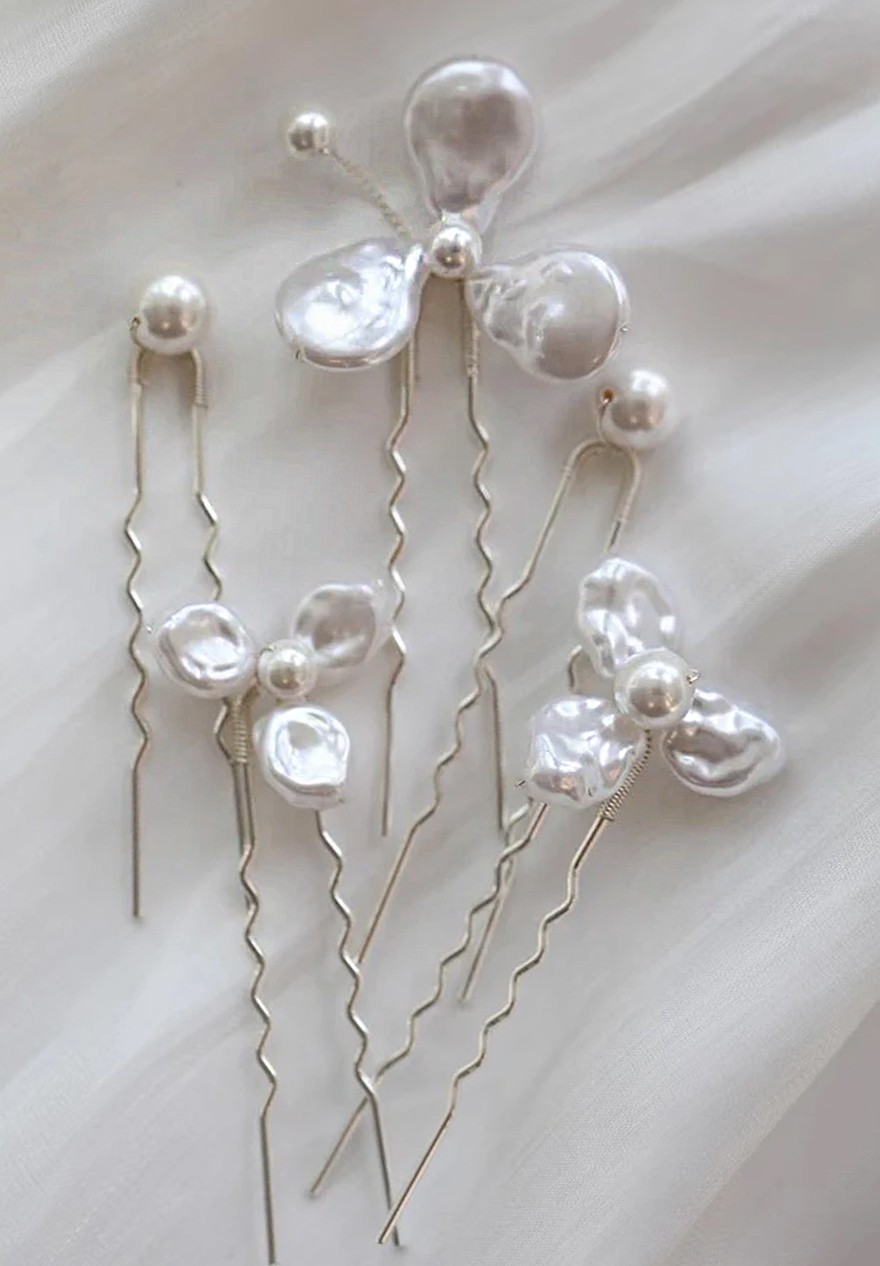 Ensemble de 6 Pics à Chignon Mariage Fleurs Perles Eau Douce - Les Nacrées