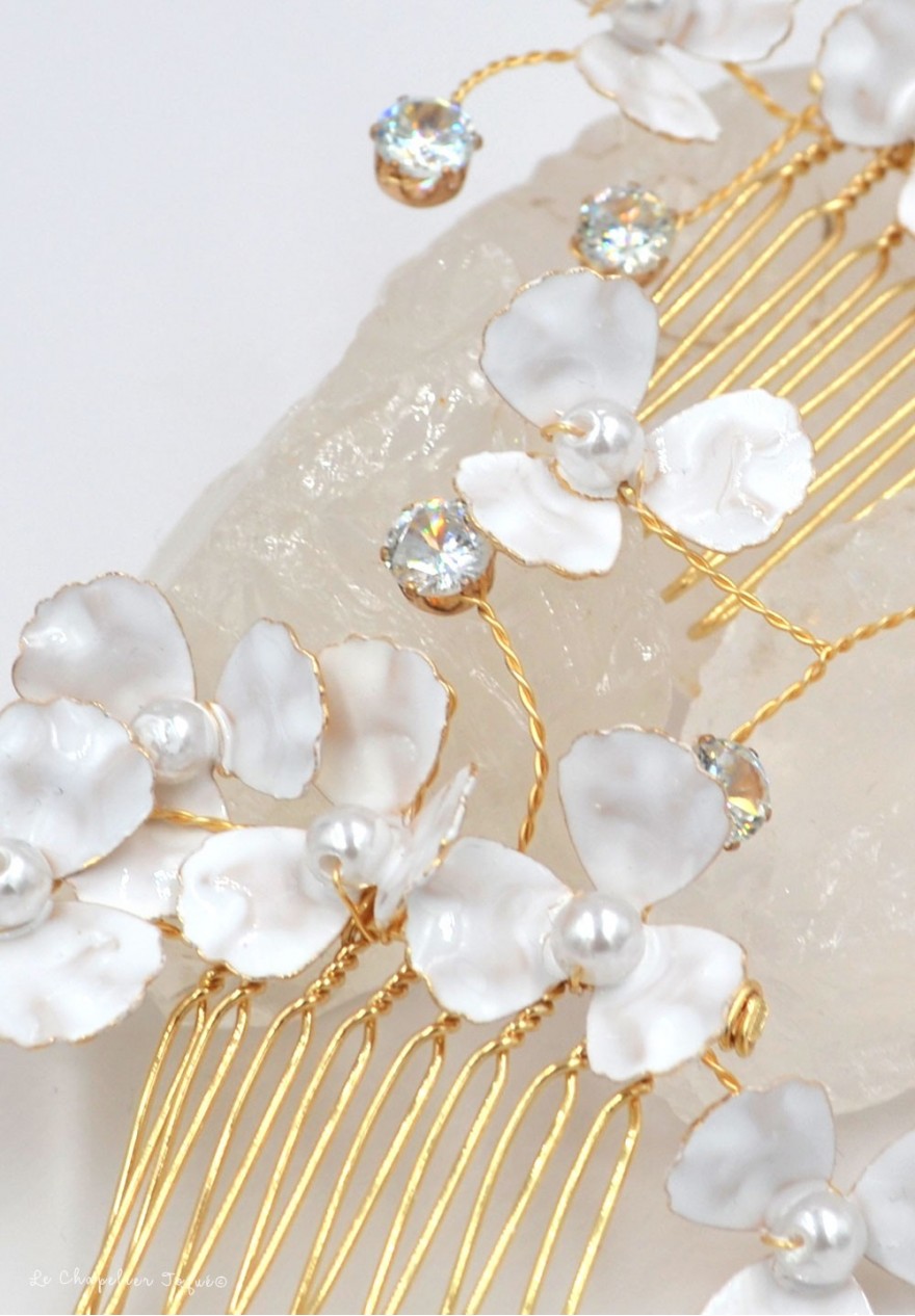 Peigne Cheveux Mariage - Fleurs Blanches - Blossom