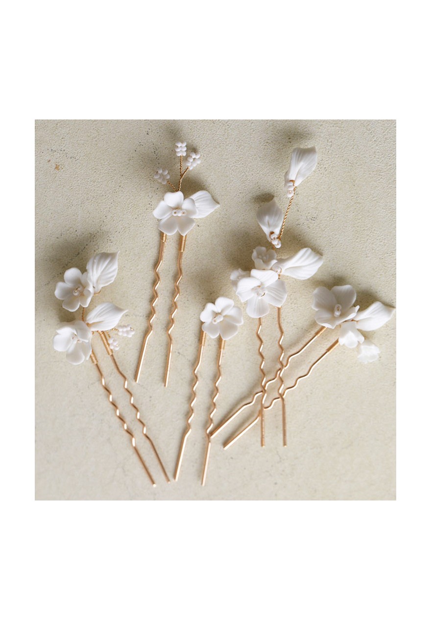 Ensemble de 5 Pics à Chignon Mariage Fleurs Blanches Céramiques - Les ...