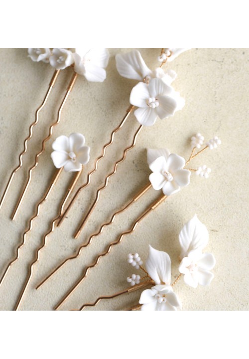 Ensemble de 5 Pics à Chignon Mariage Fleurs Blanches Céramiques - Les ...
